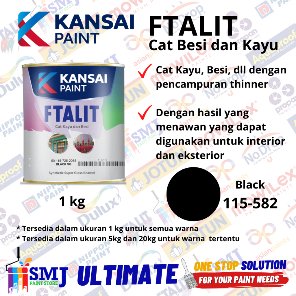 Jual Cat Minyak Besi & Kayu KANSAI FTALIT 582 Hitam Kilap / Black Gloss ...