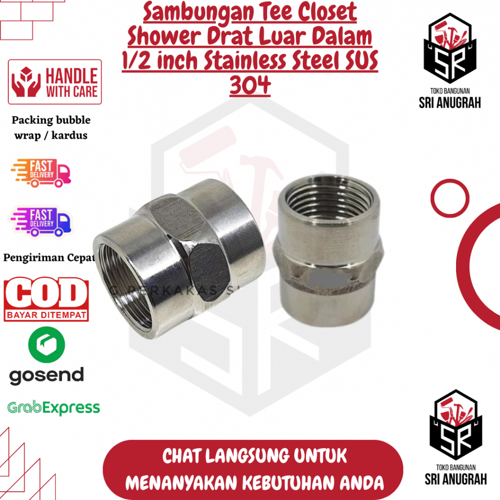 Jual Sambungan Double Drat Sock Drat Dalam Stainless Steel 1/2 inch | Shopee Indonesia