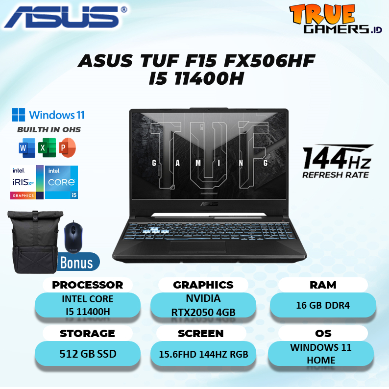 Jual Laptop Gaming Asus TUF FX506HF RTX2050 4GB I5 11400H Win11 15.6FHD 144Hz 16GB-512GB ...