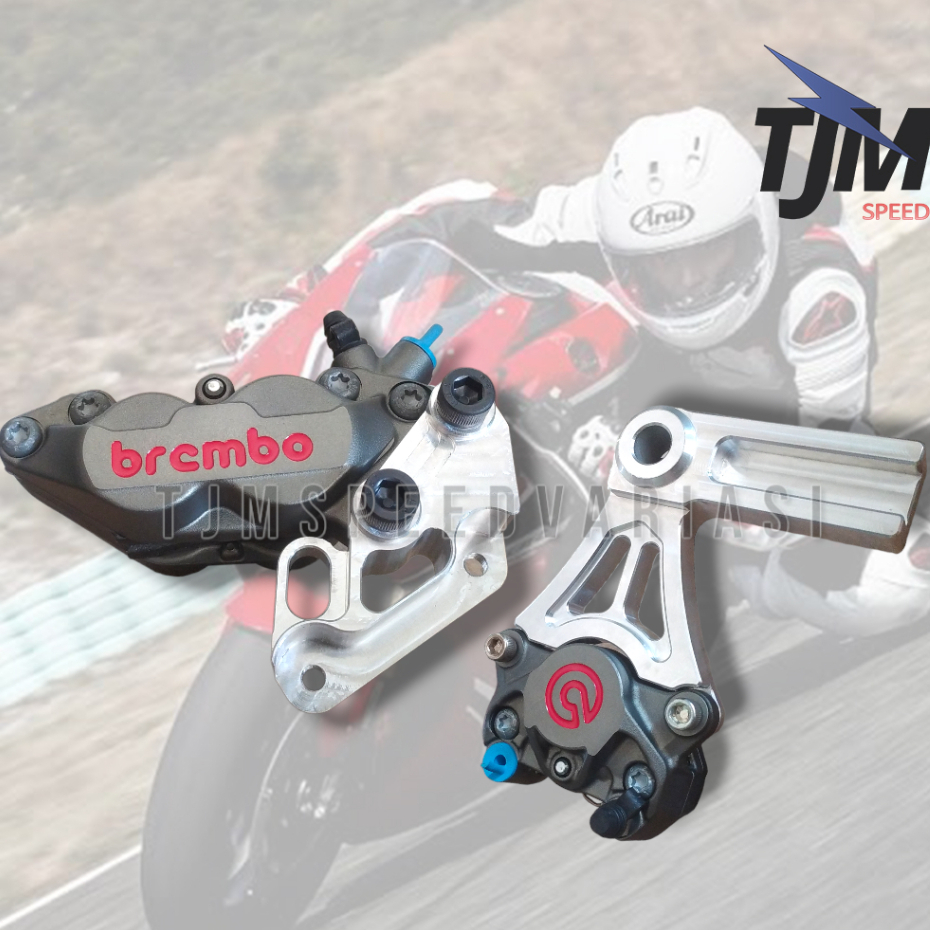 Jual Paket kaliper Brembo P4 4P P2 2P piston Grey Red Logo + breket kaliper depan belakang T7 ...