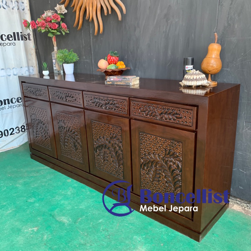 Jual bufet minimalis panjang 2meter mix ukiran kayu jati mebel Jepara ...