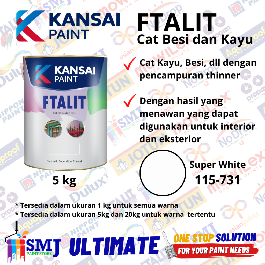 Jual Cat Minyak Besi & Kayu KANSAI FTALIT Semua Warna Gloss Ukuran 5kg / 5L | Shopee Indonesia