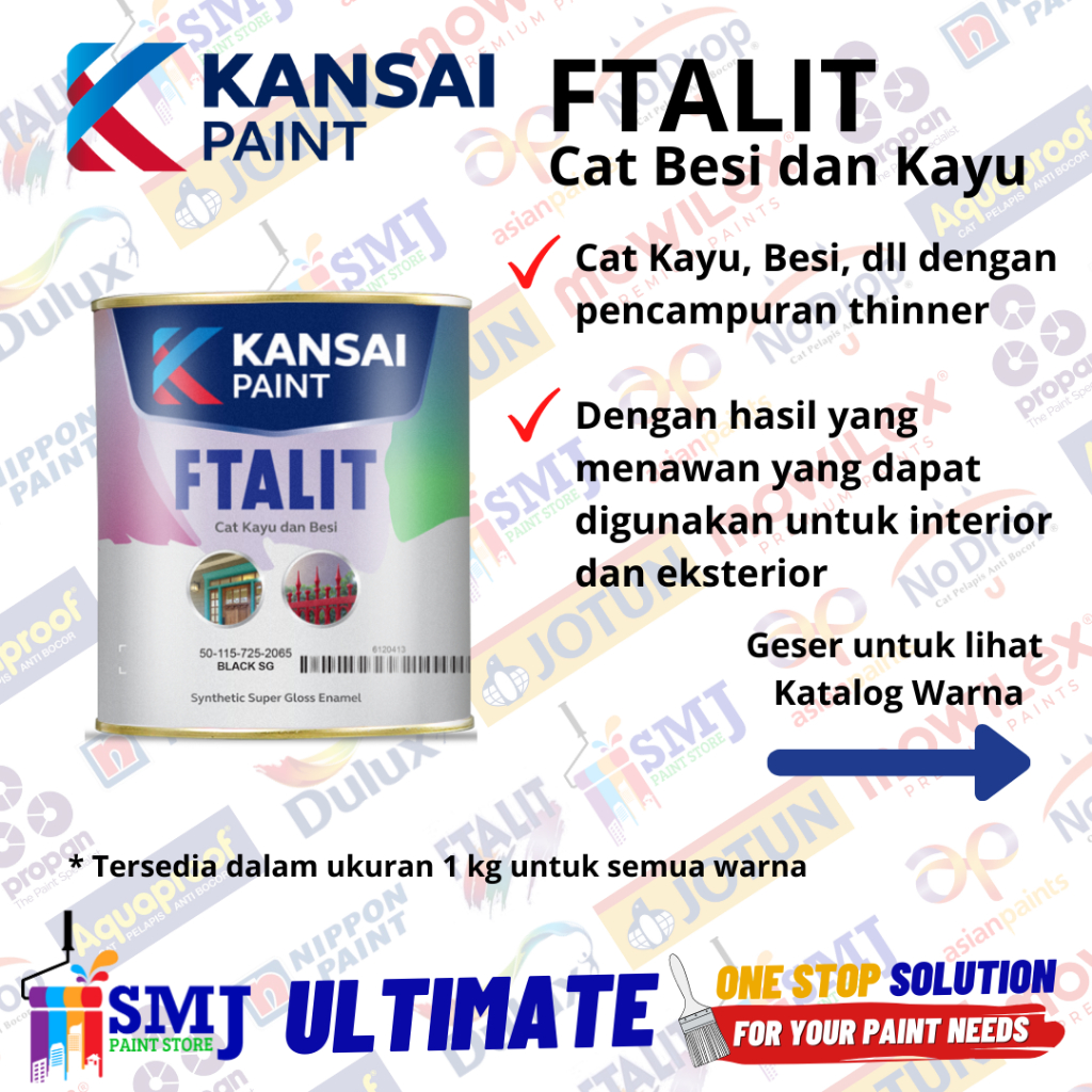 Jual Cat Minyak Besi & Kayu KANSAI FTALIT Semua Warna Gloss / Kilap 1kg / 1L | Shopee Indonesia