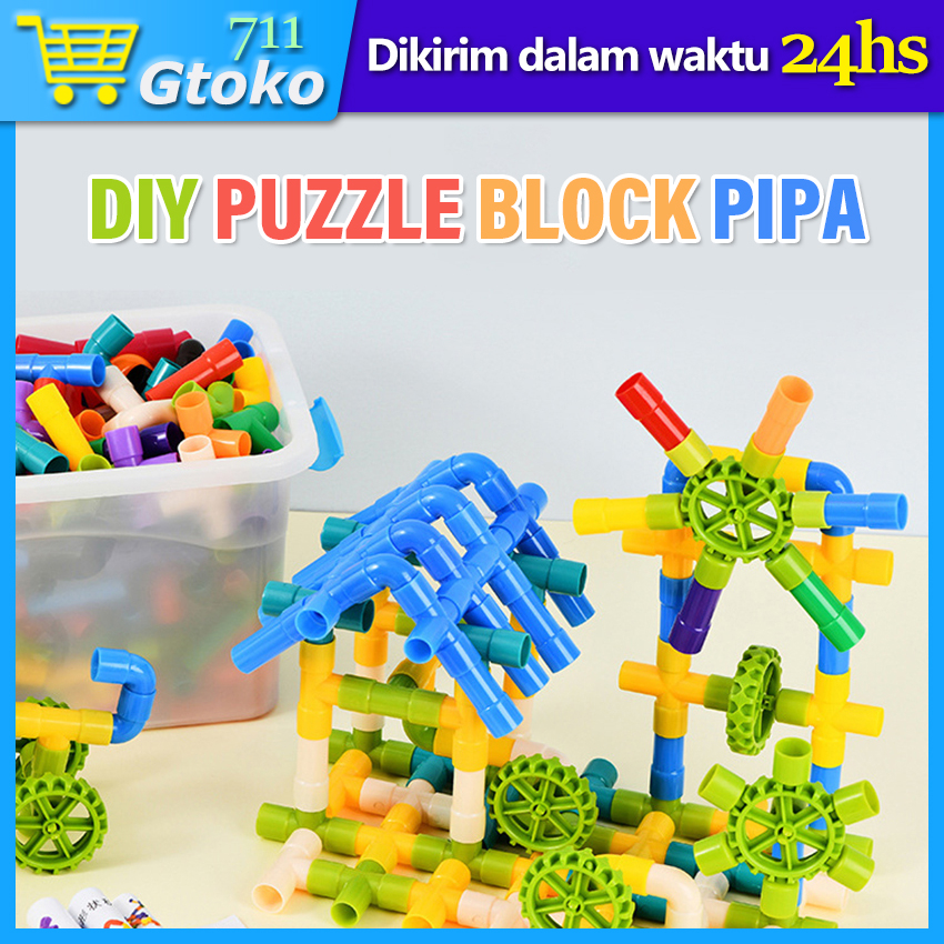 Jual Puzzle Block Pipa DIY Mainan Anak Edukasi Model Brick Balok Pipe ...