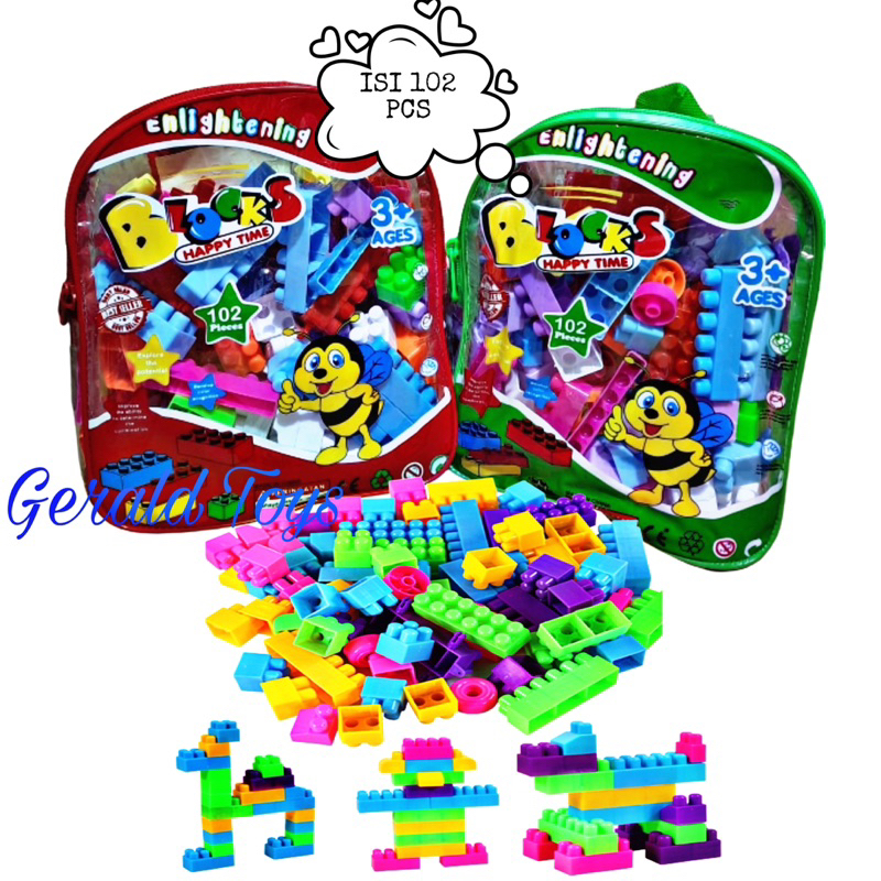 Jual Mainan Anak Block Edukasi Happy Time Tas Isi 102pcs Building ...