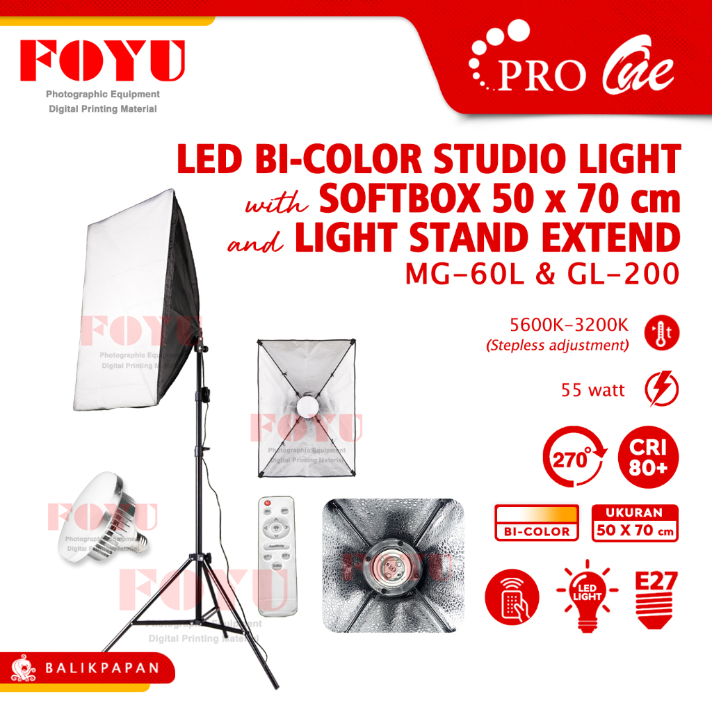 Jual LED Bi-Color Studio Light With Softbox 50x70 Cm Single Socket E27 ...