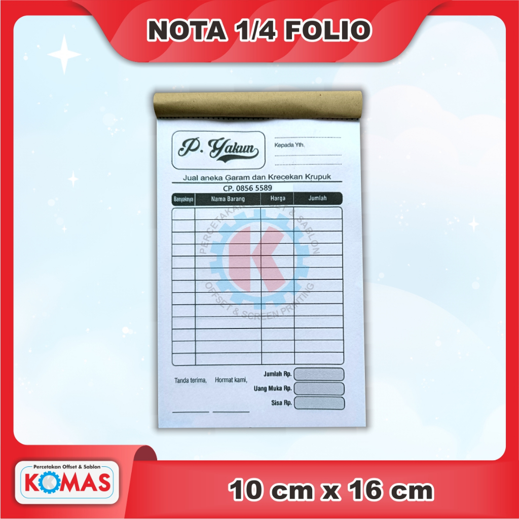 Jual Nota 1/4 Folio 1 PLY | Kwitansi | Surat Jalan | Faktur | Bon | Invoice | BACA DESKRIPSI ...