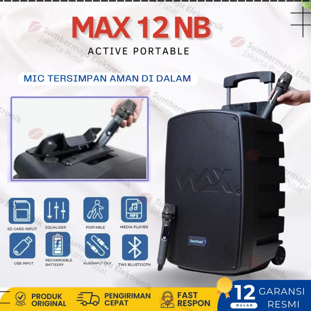 Jual BARETONE MAX 12 NB 12NB PORTABLE SPEAKER BLUETOOTH 12 INCH (Gratis ...