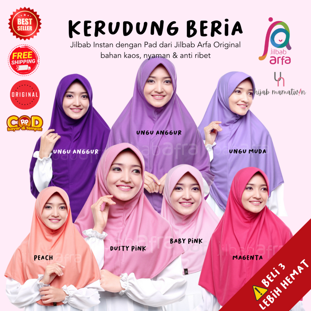 Jual Jilbab Beria by Jilbab Afra size XS, S , M, L - Bergo Instan Hijab Instant Jilbab Arfa ...