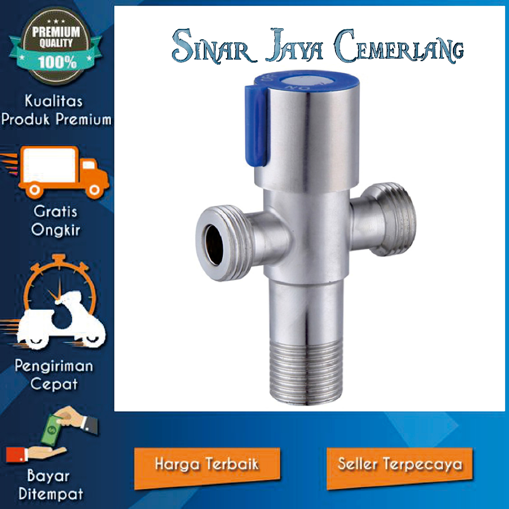 Jual STOP KRAN TEE STAINLESS ON/OFF BIRU - STOP KRAN CABANG 2 LUBANG WASTAFEL KLOSET TOILET ...