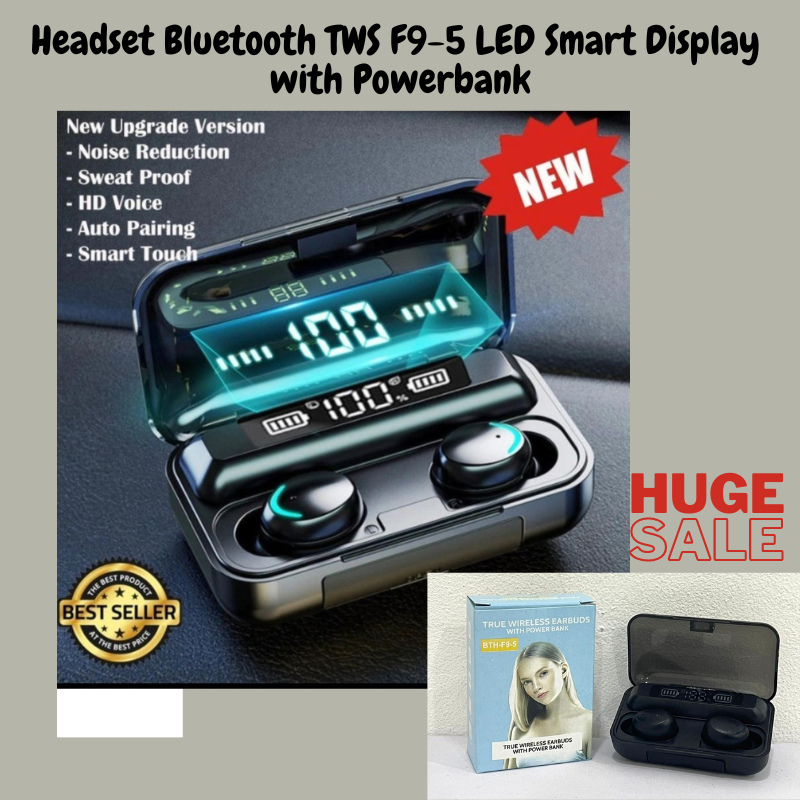 Jual Headset Bluetooth TWS F9-5 LED Smart Display with Powerbank | Shopee Indonesia