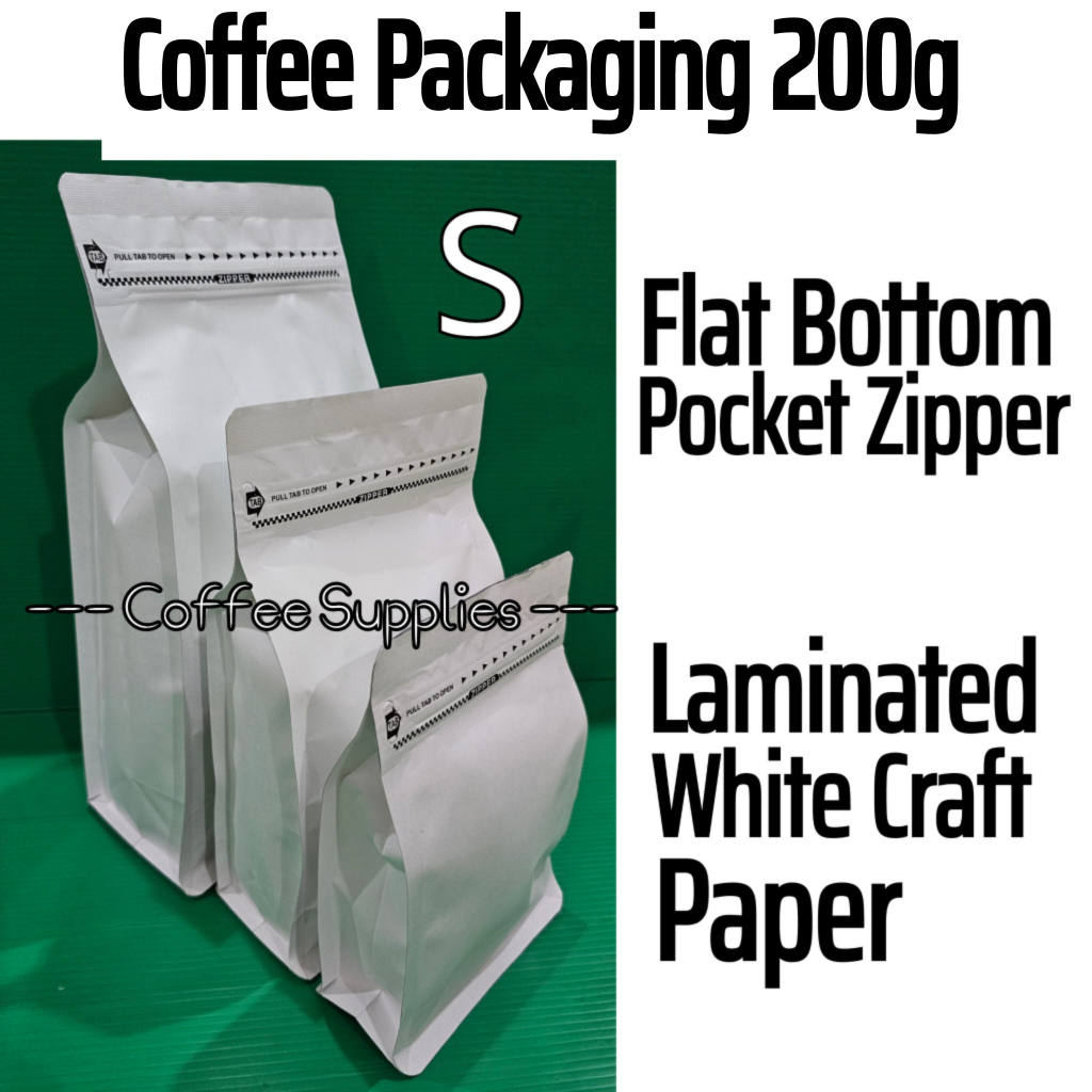 Jual Flat Bottom S 200g Laminated White Craft Paper coffee packaging kemasan kopi kertas kraft ...