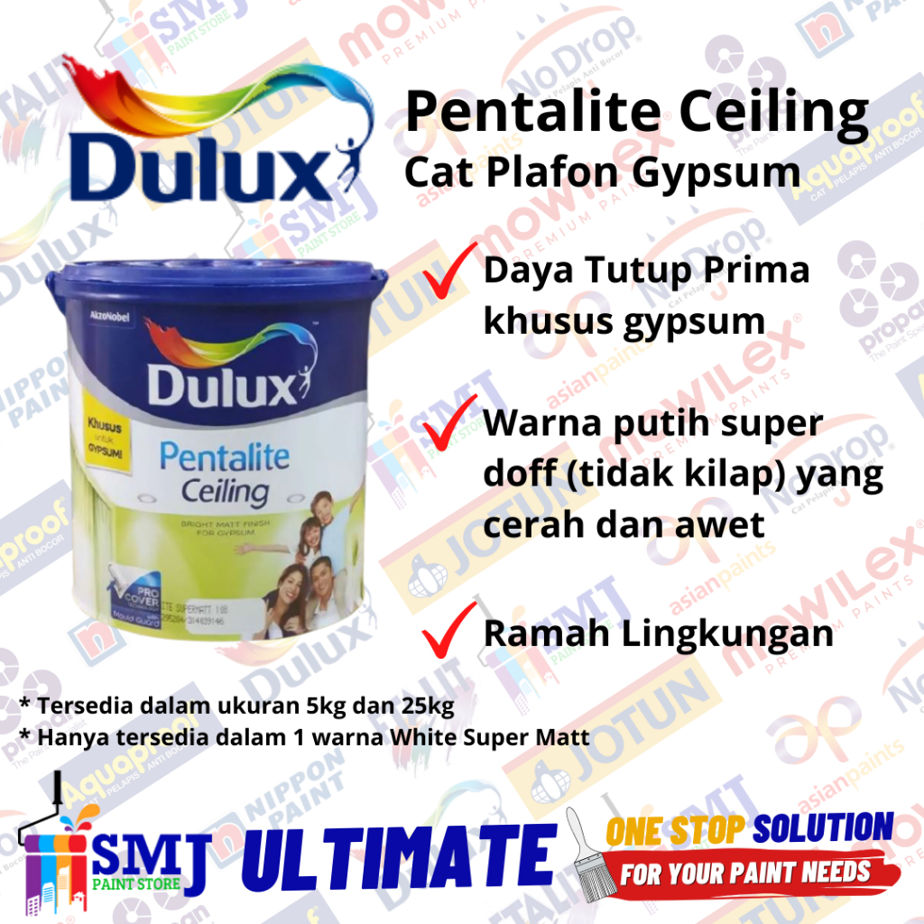Jual Cat Plafon Gypsum DULUX PENTALITE CEILING Putih White Supermatt ...