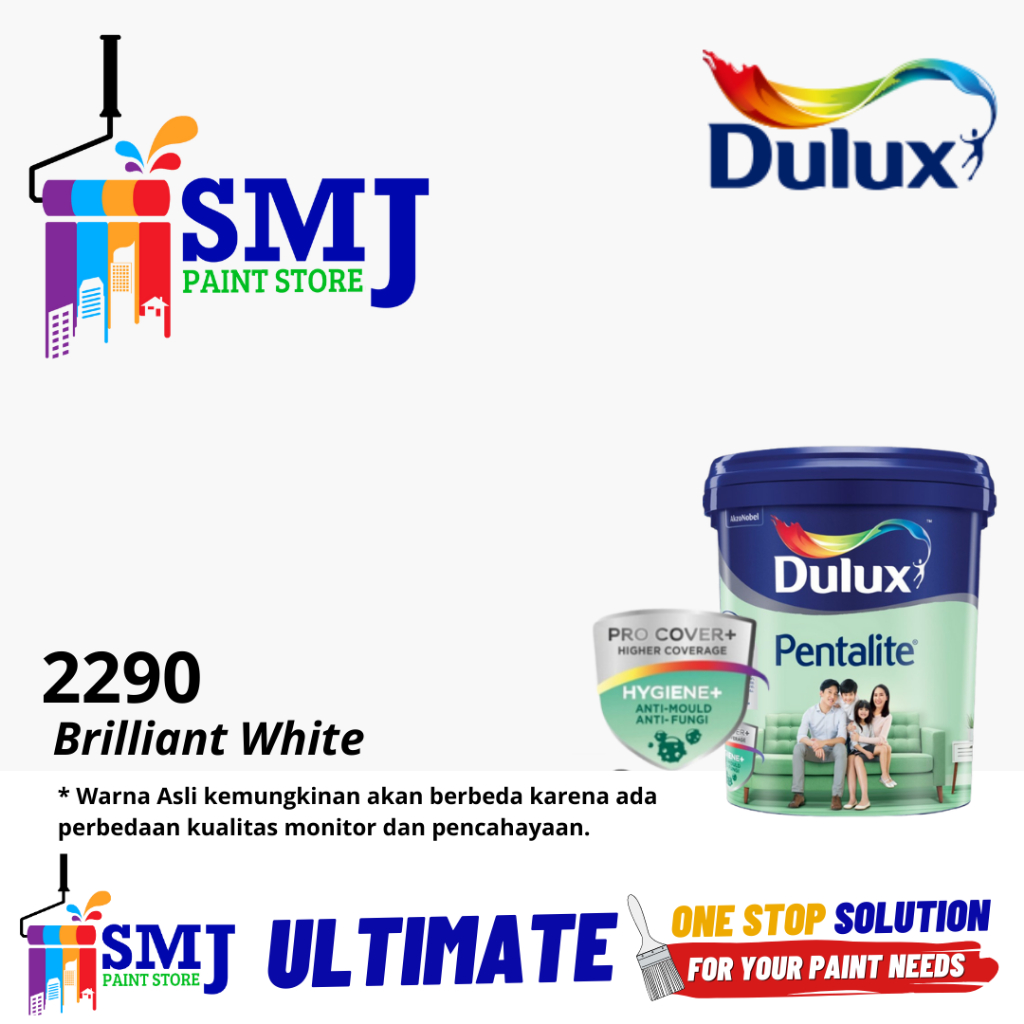 Jual Cat Tembok Interior Dulux Pentalite Warna Brilliant White 20l