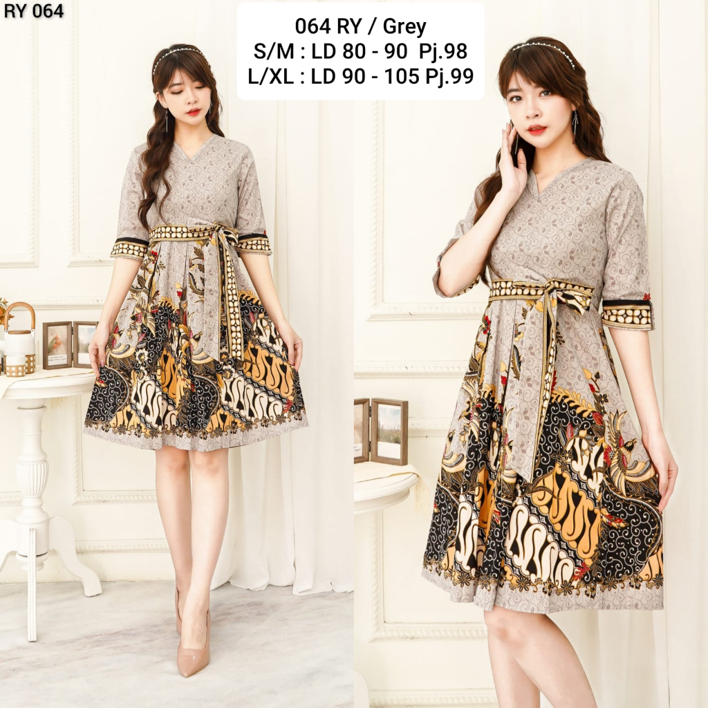 Jual Dress Batik Wanita ikat pita 064 RY ukuran standar dan jumbo ...
