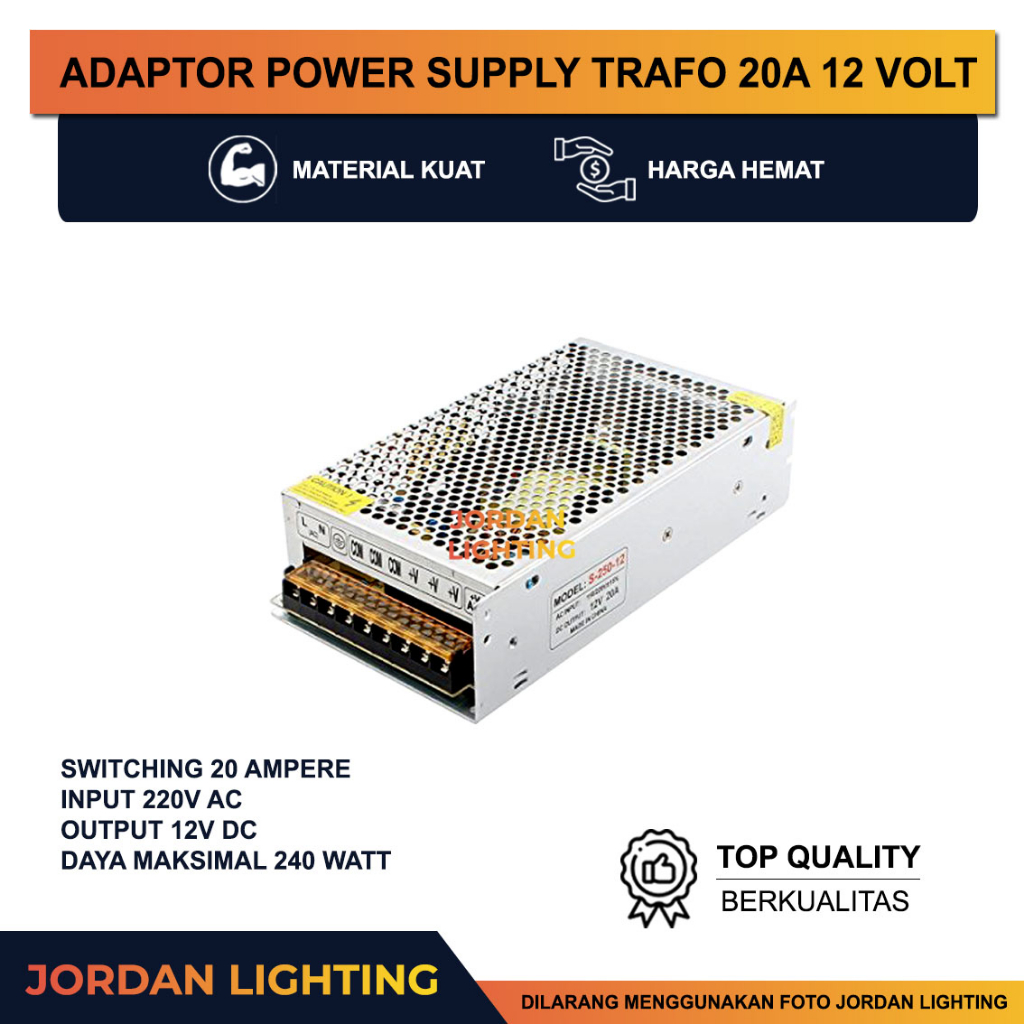 Jual Adaptor Power Supply 12V 20A Switching LED Trafo 20 Ampere ...