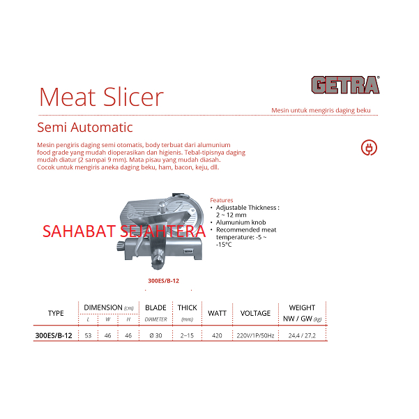 Jual GETRA Meat Slicer Semi Automatic 300ES/B-12 Mesin Pengiris Daging ...