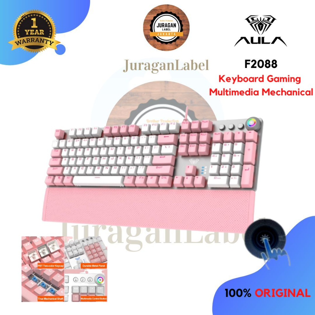 Jual Keyboard Gaming Aula F2088 Multimedia Mechanical Pink | Shopee ...