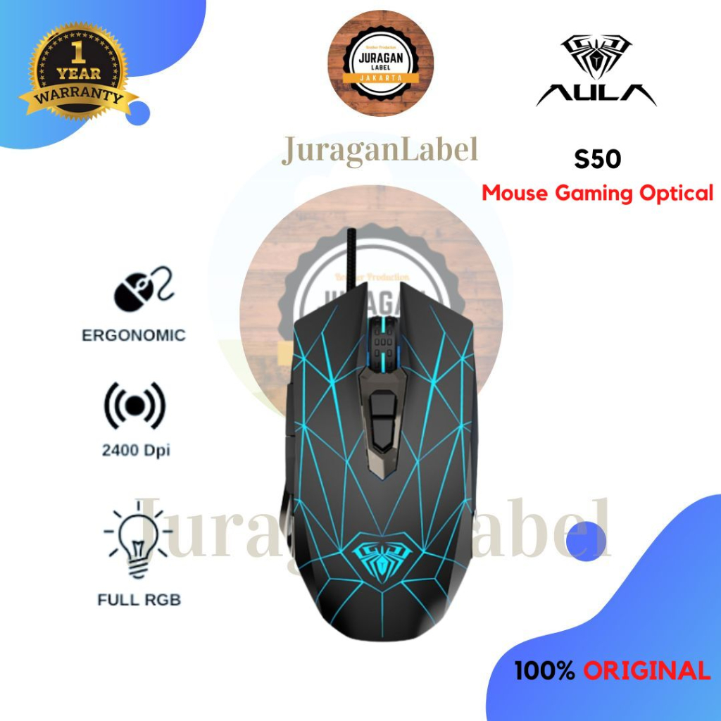 Jual Mouse Gaming Optical Aula S50 2400DPI RGB Breathing Macro 7 Buttons | Shopee Indonesia