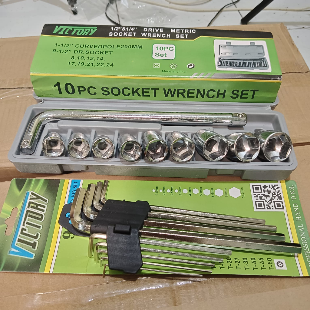 Jual PAKET MURAH VICTORY Kunci Shock Sok Set 10 Pcs 8-24 Mm + Kunci L Panjang Hex key Set 9 Pcs ...