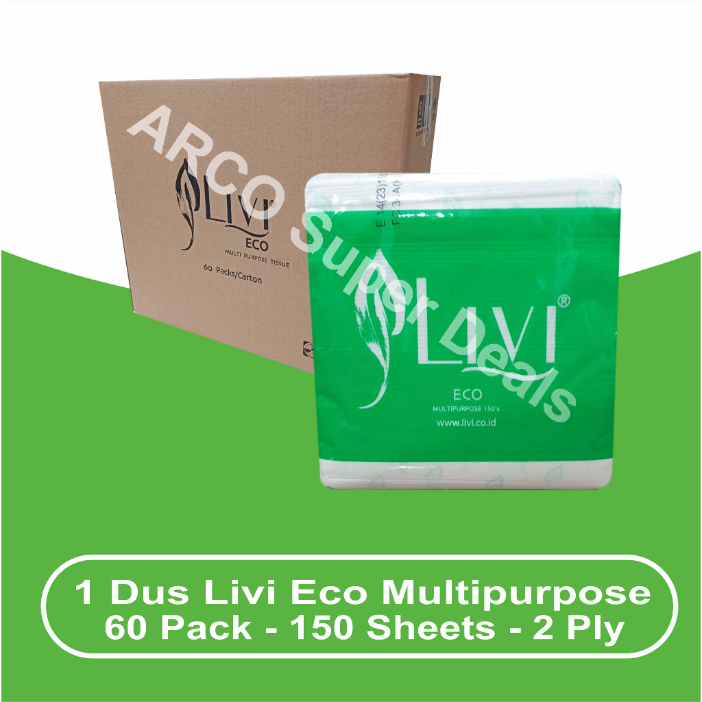Jual 1 Dus Tissue Livi Eco Multipurpose 150 Sheets 2 Ply Isi 60 Pack ...
