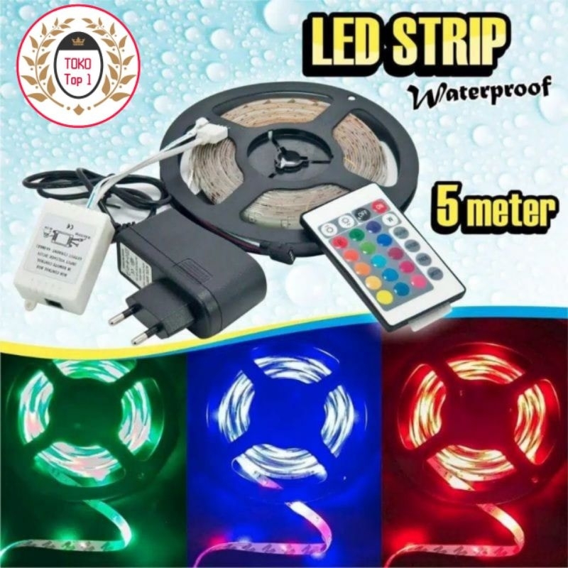 Jual Lampu Strip LED RGB 5 meter Lengkap Adaptor + Remote GARANSI ...