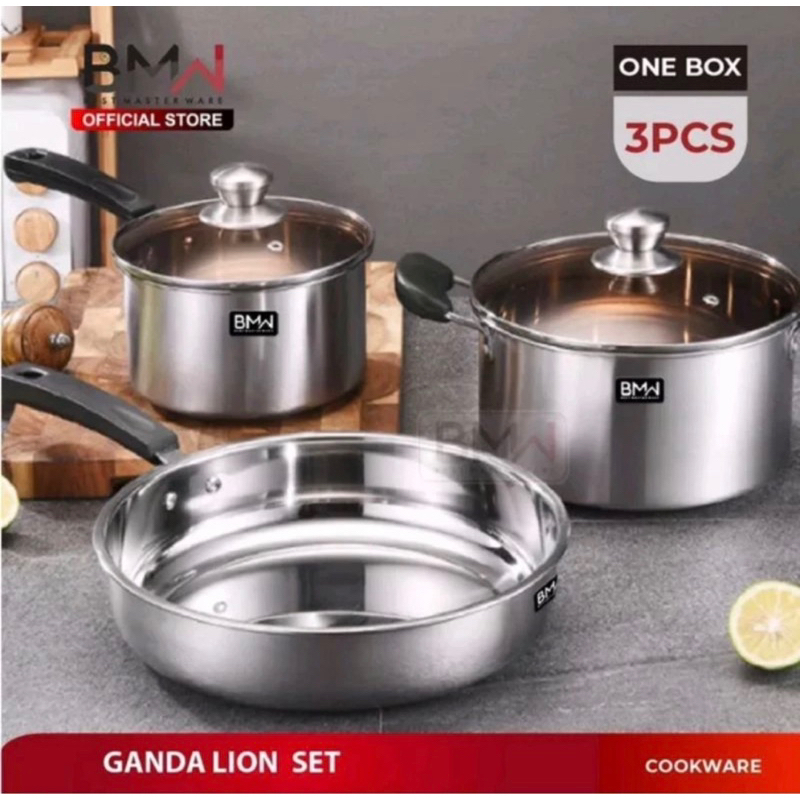 Jual panci set stainless steel isi 3pcs / wajan panci BMW gandalion set ...