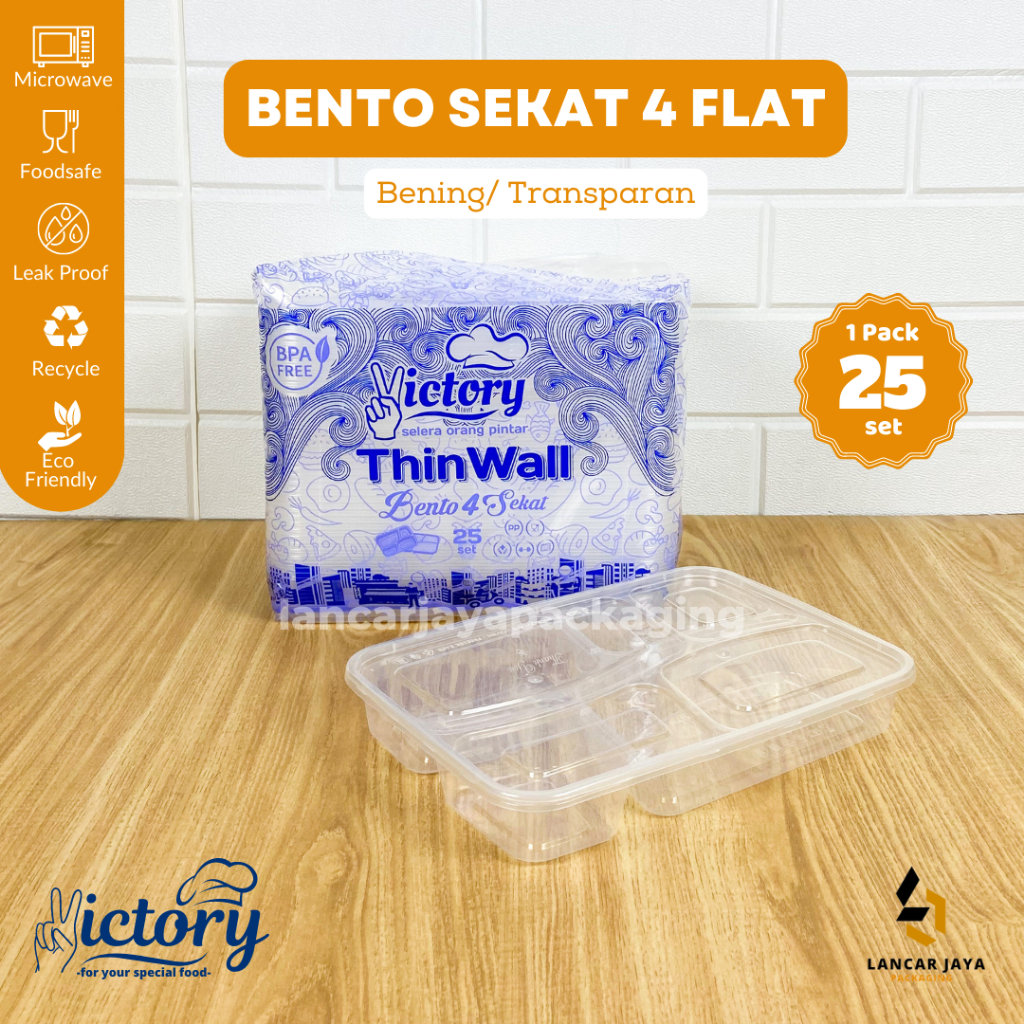 Jual [25 PCS] Thinwall Bento Sekat 4 3 Victory Flat Dome Star Kotak Makan Plastik Catering ...
