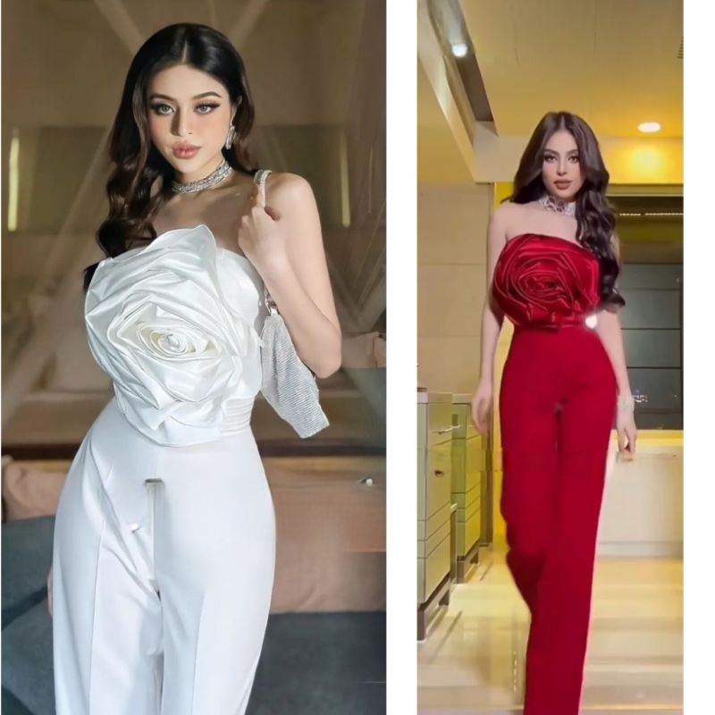 Jual jumpsuit rose big floral big rose playsuit panjang merah putih ...