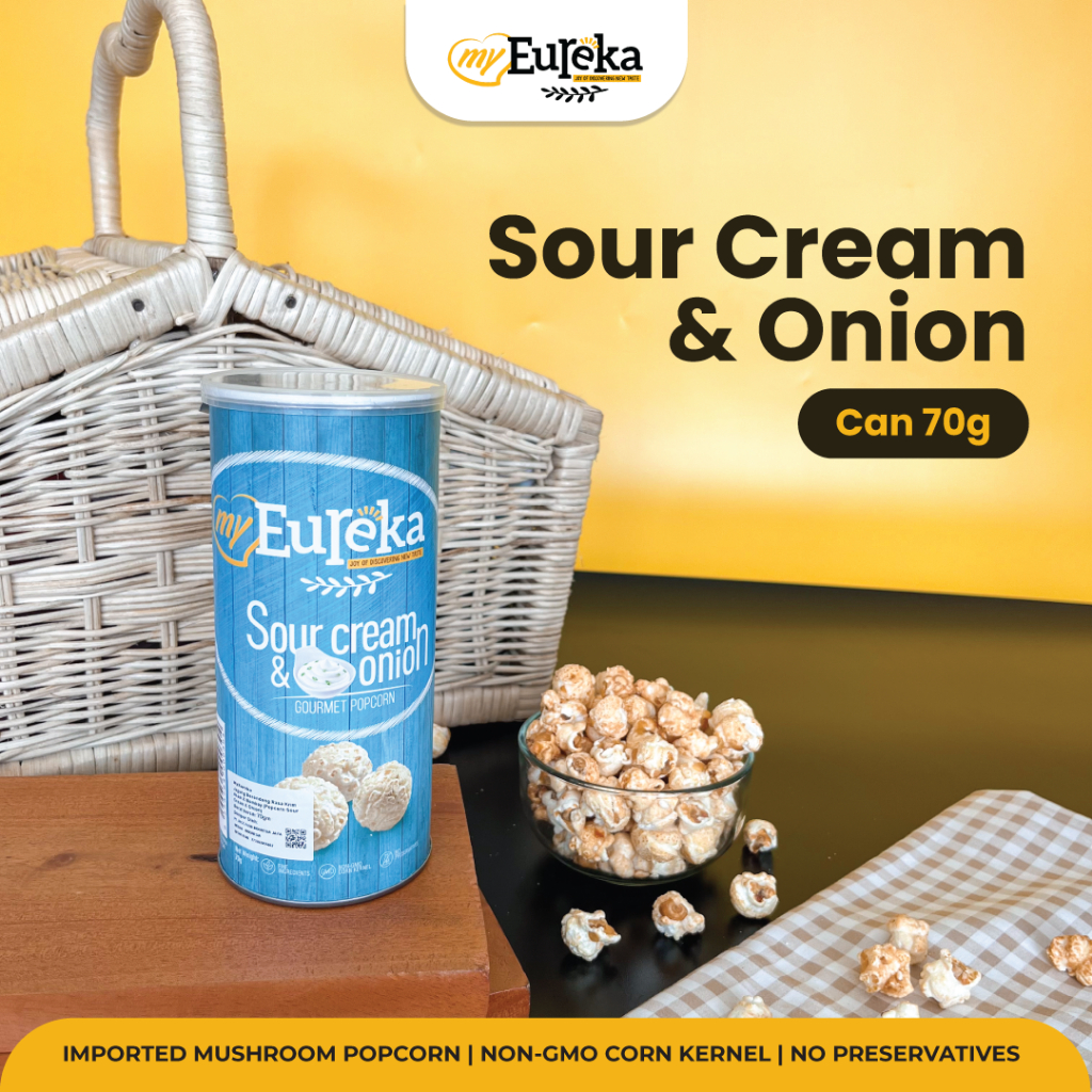 Jual Eureka Popcorn Sour Cream & Onion Can 70g | Snack Cemilan Impor ...