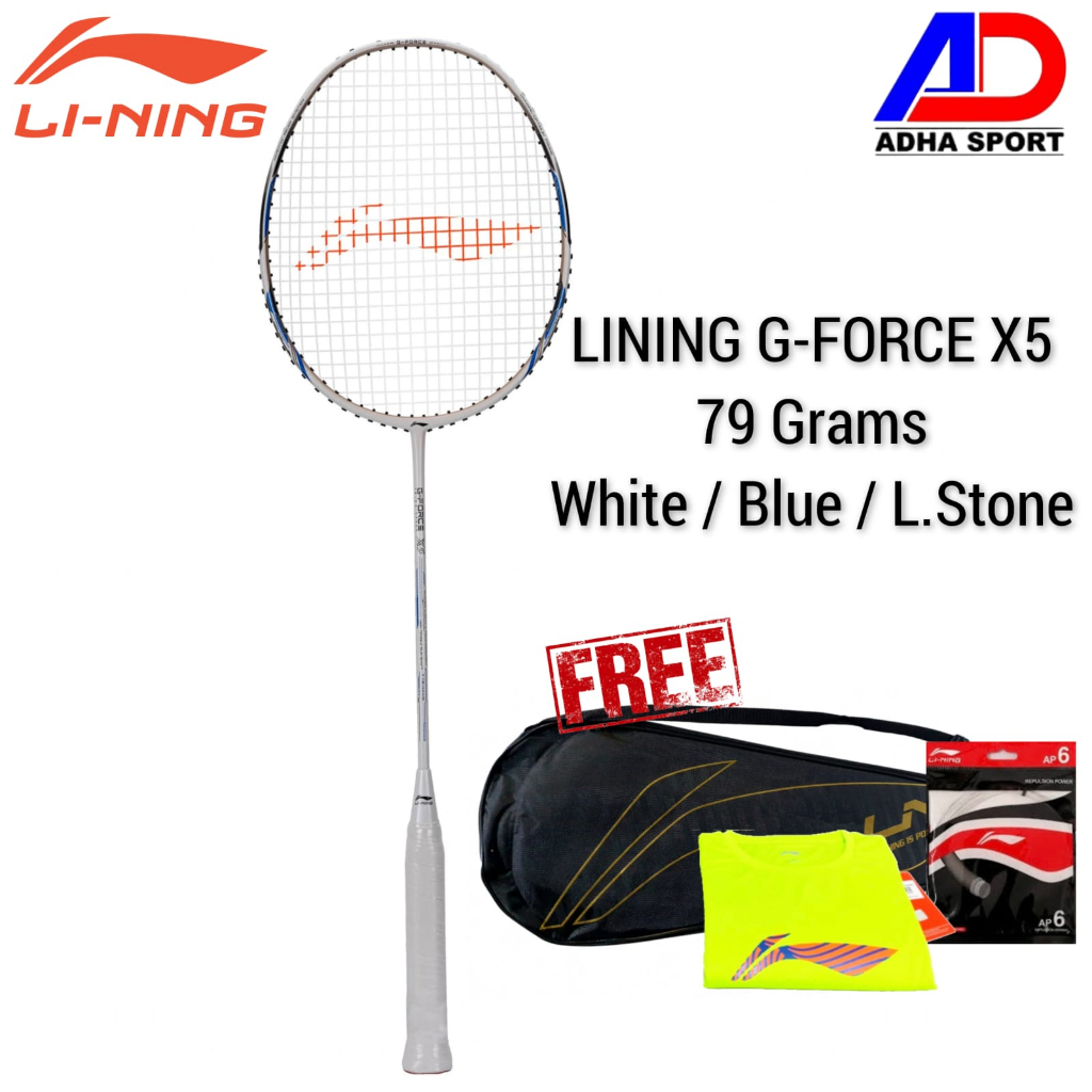 Jual New Lining G-Force X5 | 79g White Blue Light Stone Raket Badminton ...