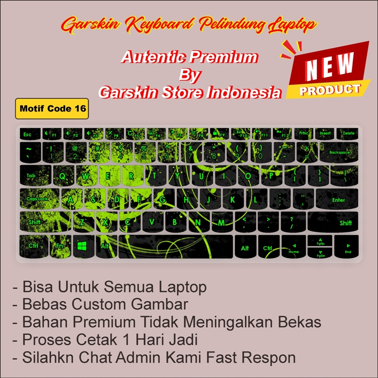 Jual Garskin's Skin Protector Pelindung Keyboard Laptop Motif Code 16 ...