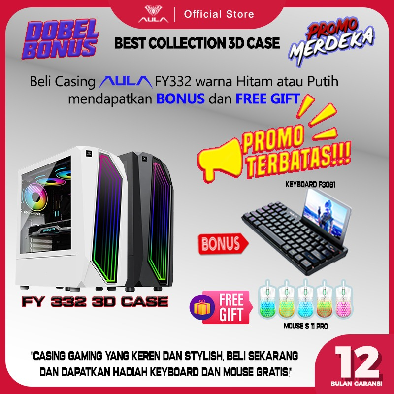 Jual Casing PC Gaming 3D Design AULA FY332 include 3 fans RGB - Putih ...