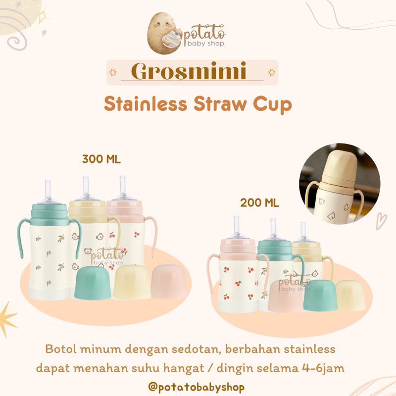 Jual Grosmimi - Stainless Straw Cup 200ml & 300ml - Botol Minum Anak | Shopee Indonesia