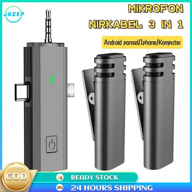 Jual 3 IN 1 Microphone Wireless Dual Mikrofon Clip on Mic bluetooth ...