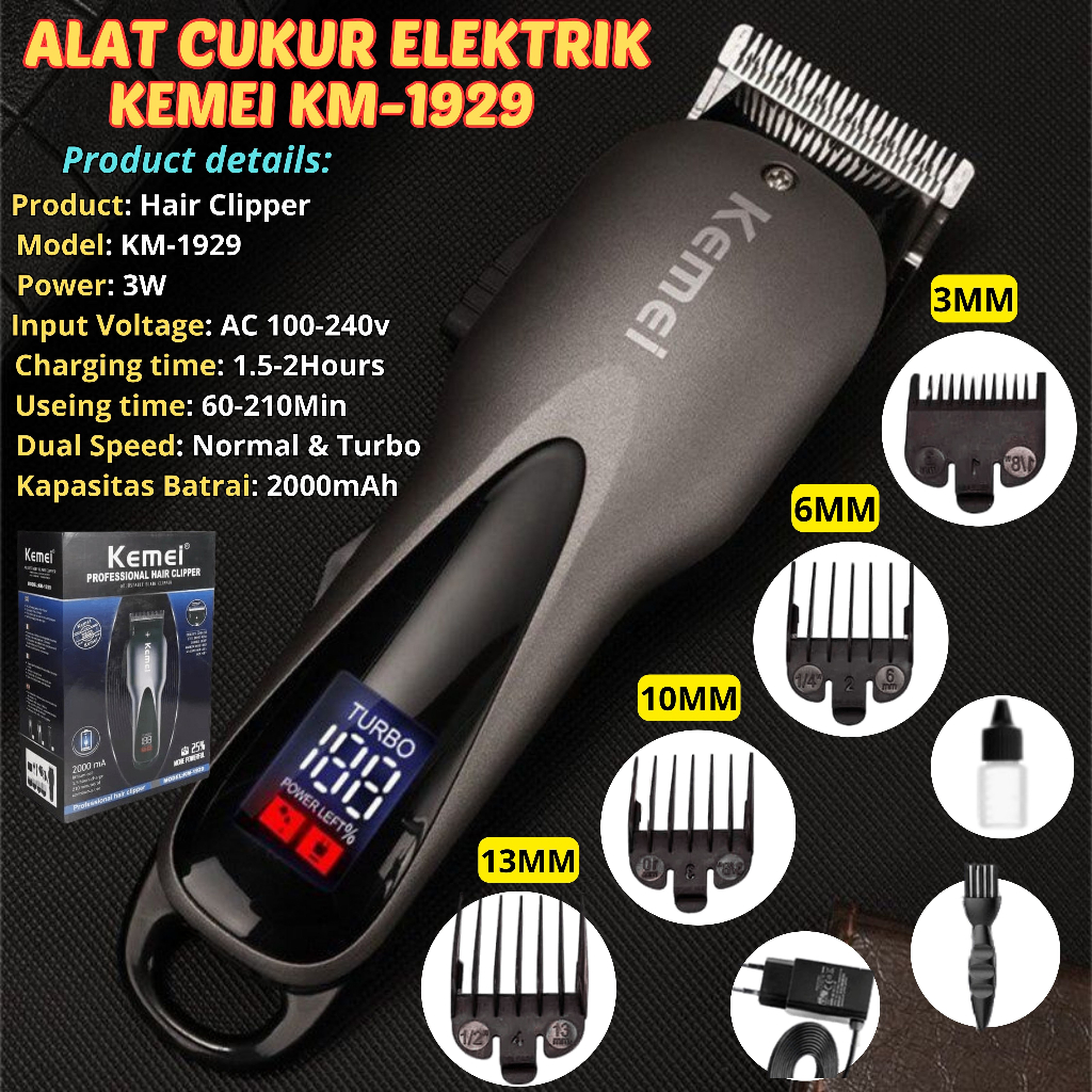 Jual HAIR CLIPPER KEMEI KM-1929 MESIN ALAT CUKUR RAMBUT RECHARGEABLE LED DISPLAY | Shopee Indonesia