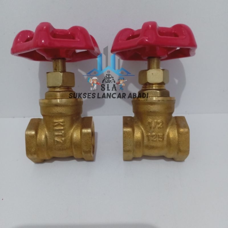 Jual GATE VALVE KUNINGAN KITZ 1/2"/STOP KRAN PUTAR DRAT DALAM KUNINGAN | Shopee Indonesia