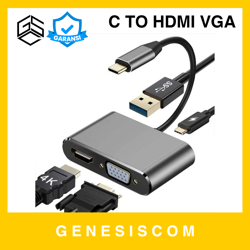 Jual Kabel Converter USB Type C to PD+HDMI+VGA+USB3.0 4K Ultra HD Hub ...