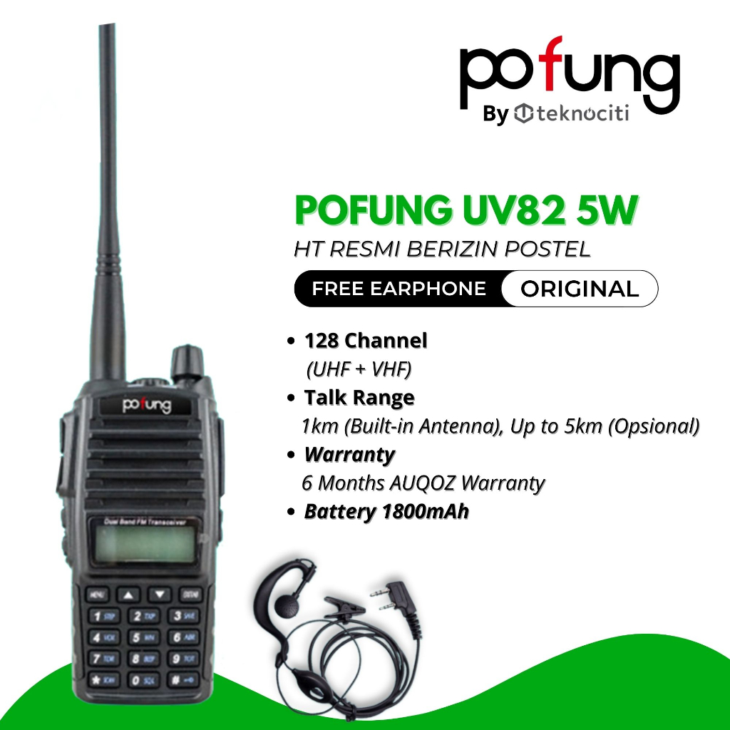Jual POFUNG Postel UV82 Dual Band HT UHF/VHF UV-82 Dualband Plus FM ...