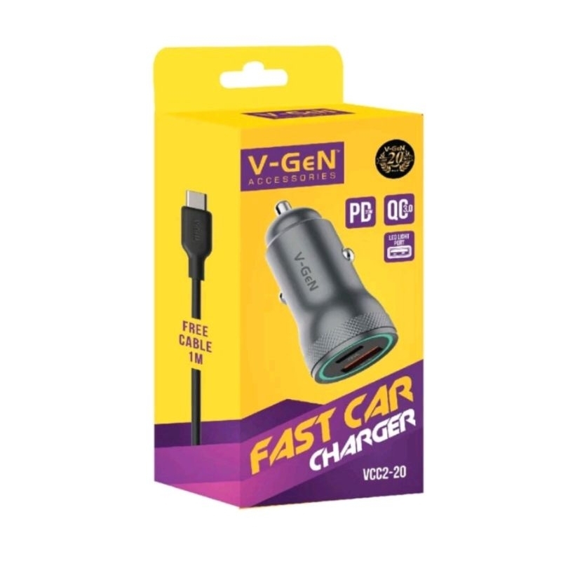 Jual Fast Car Charger ORIGINAL V-GEN VCC2-20 1USB + USB Type-C PD 20W ...