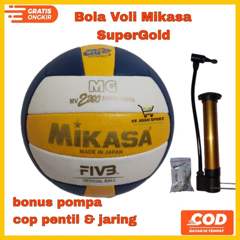 Jual Bola Voli Mikasa Super Gold 2200 Ukuran 5 Untuk Dewasa Bonus Pompa Jaring Dan Cop Pentil