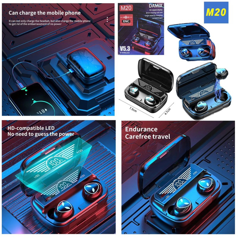 Jual M20 / M10 / M30 HEADSET BLUETOOTH WIRELESS TWS + POWERBANK 3500 ...