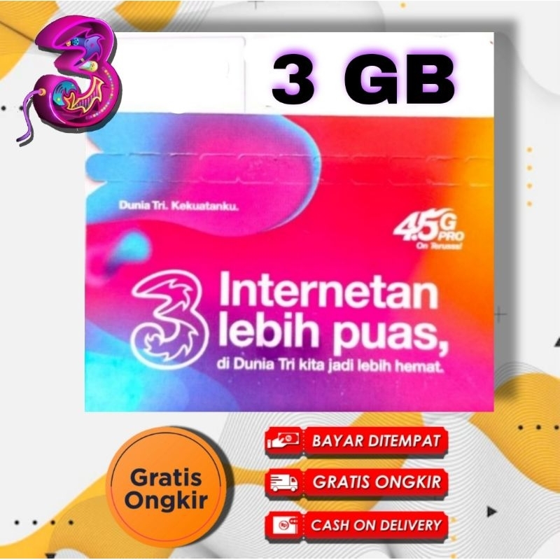 Jual Perdana Tri 3 GB Nasional || Perdana Three 3GB Full 24 Jam ...
