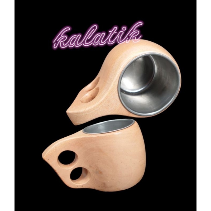 Jual KALATIK satu set cangkir kuksa kayu mahoni plus stainless gelas ...