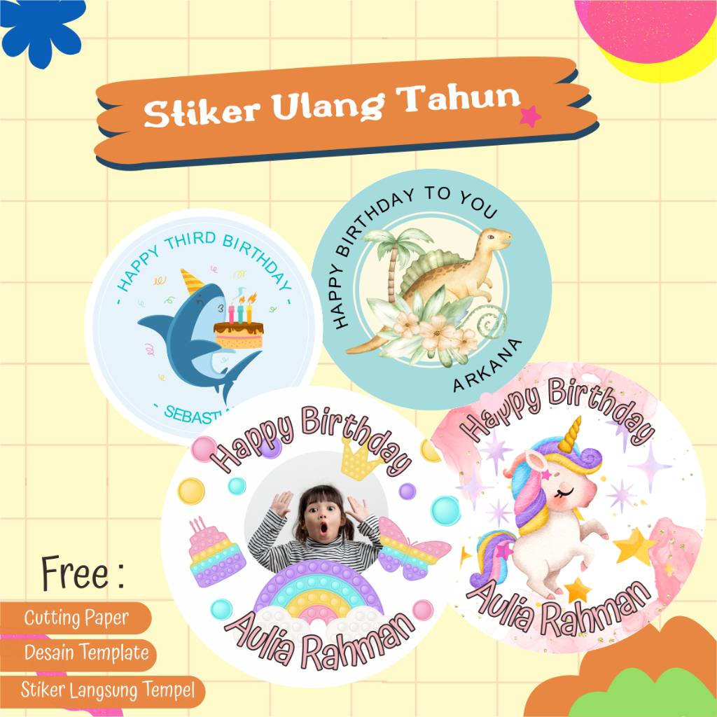 Jual [ Isi 40pcs ] Label Stiker Ulang Tahun Custom Nama Anak - Free ...