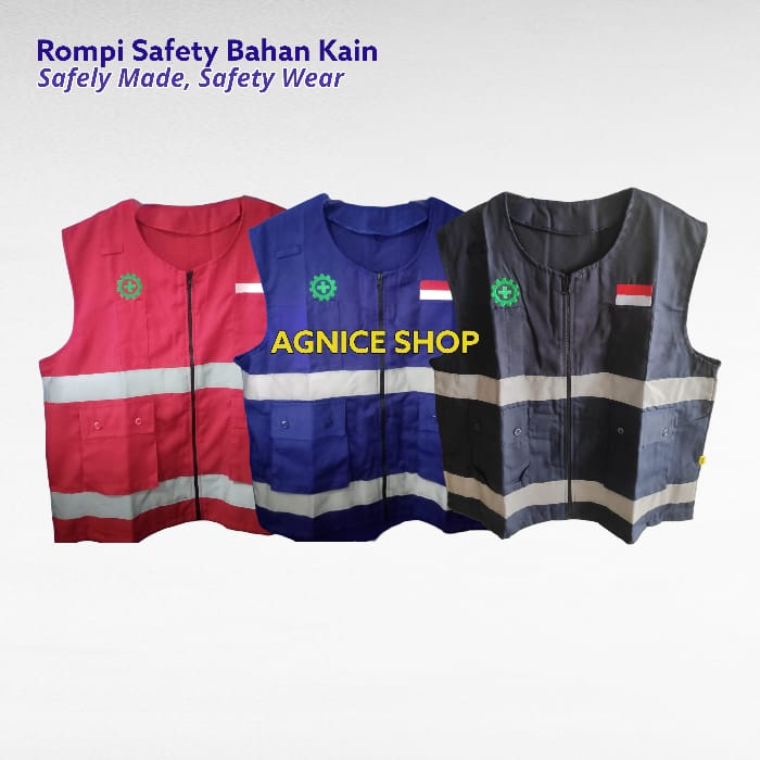Jual Rompi Safety KAIN Drill Vest Tebal 2 Kantong Dan Zipper Bendera K3 ...