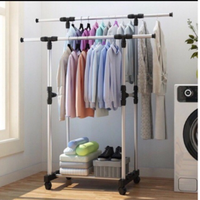 Jual Jemuran Baju Double Pool hitam rak stainlees Rak besi | Shopee ...