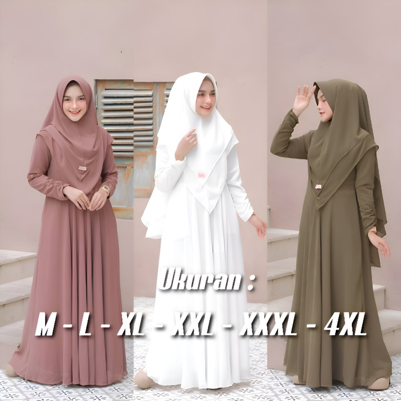 Jual GAMIS SYARI JILBAB 2 LAYER UKURAN M L XL XXL XXXL 4XL SET MURAH BUSUI POLOS DRESS PESTA ...