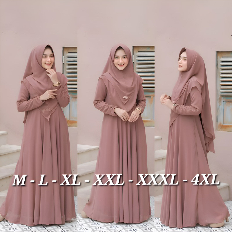 Jual GAMIS SYARI JUMBO JILBAB 2 LAYER UKURAN M L XL XXL XXXL SET MURAH BUSUI POLOS DRESS PESTA ...
