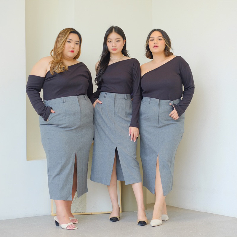 Jual FLOWNELSS - VASSA MIDI SLIT SKIRT | Rok Wanita |Tersedia Big Size ...